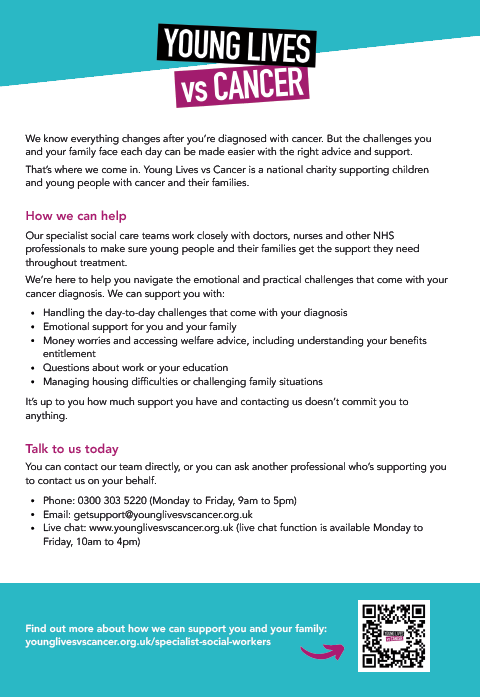 Pre-referral leaflet - young people – Young Lives vs Cancer Shop
