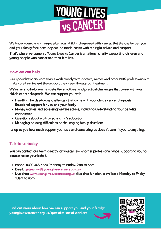 Pre-referral leaflet - parents and carers – Young Lives vs Cancer Shop